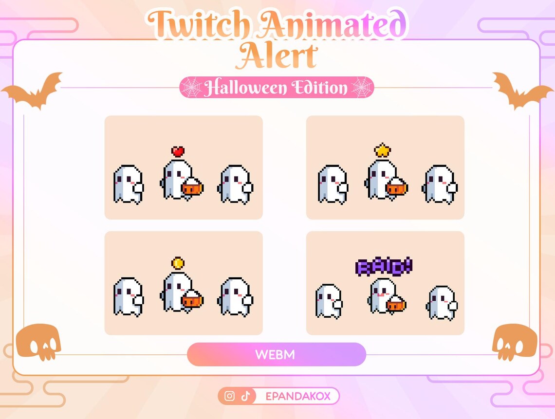 X4 Pixel Halloween Ghost Animated Twitch Alert, Cute Pet Alerts Stream ...