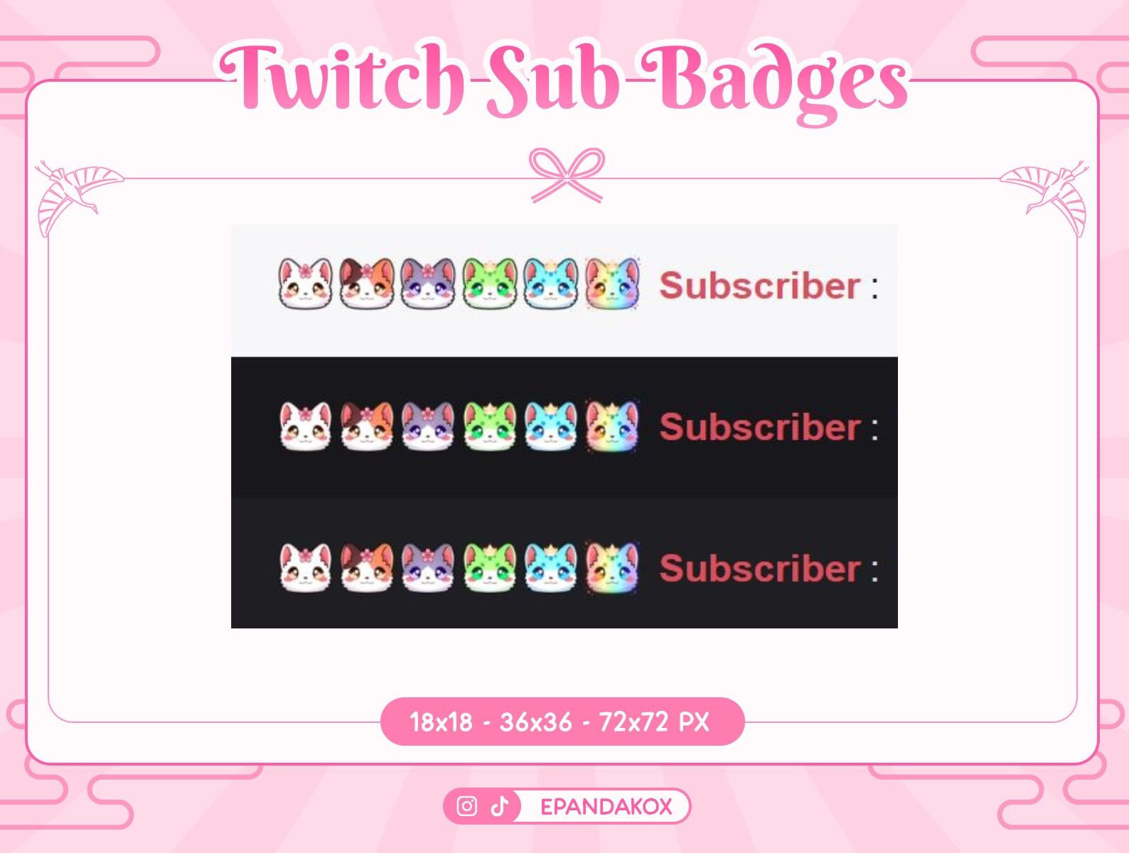 Cat Badges + Twitch Flair Sub Badges, Cute Cat Twitch Badges, Stream ...
