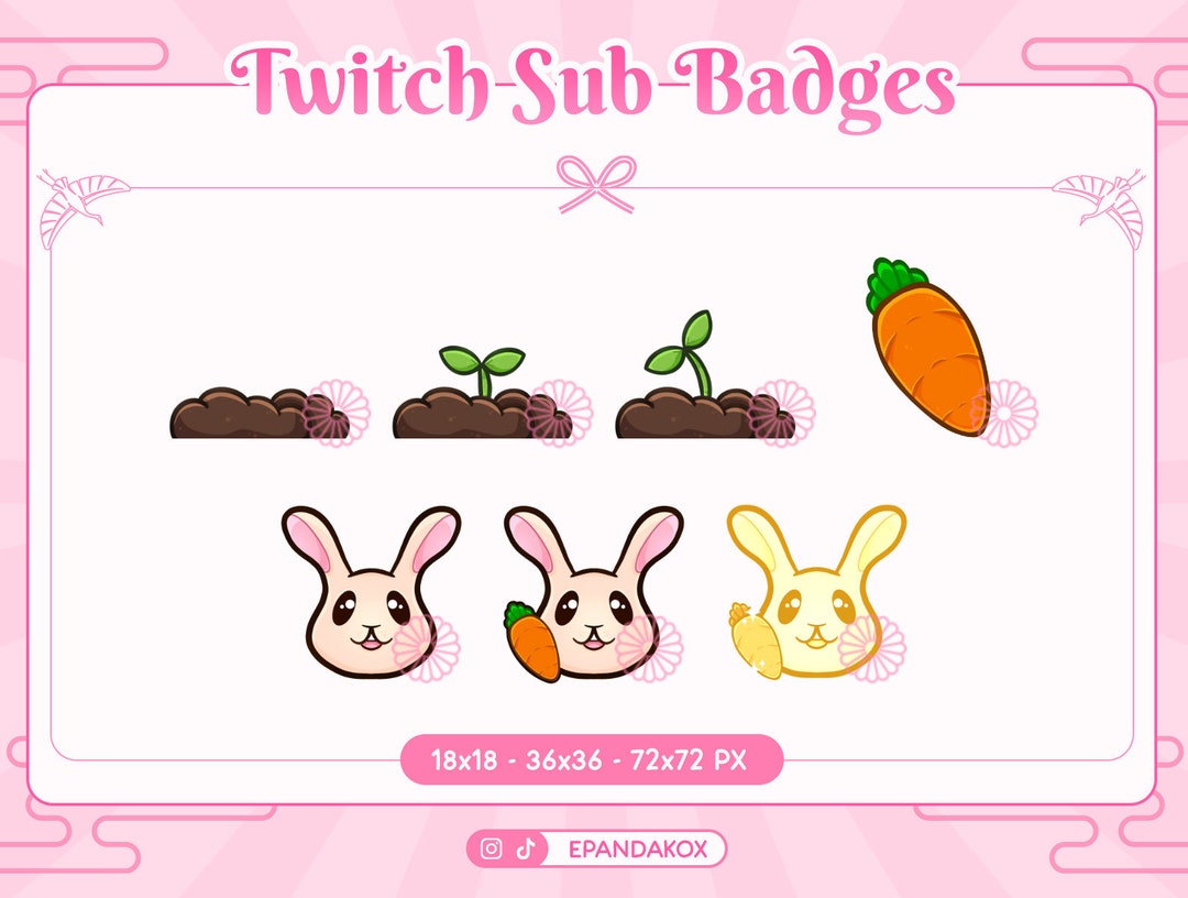 Bunny Sub Badges for Twitch, Subscriber Badges, Kawaii Bunny Badges ...