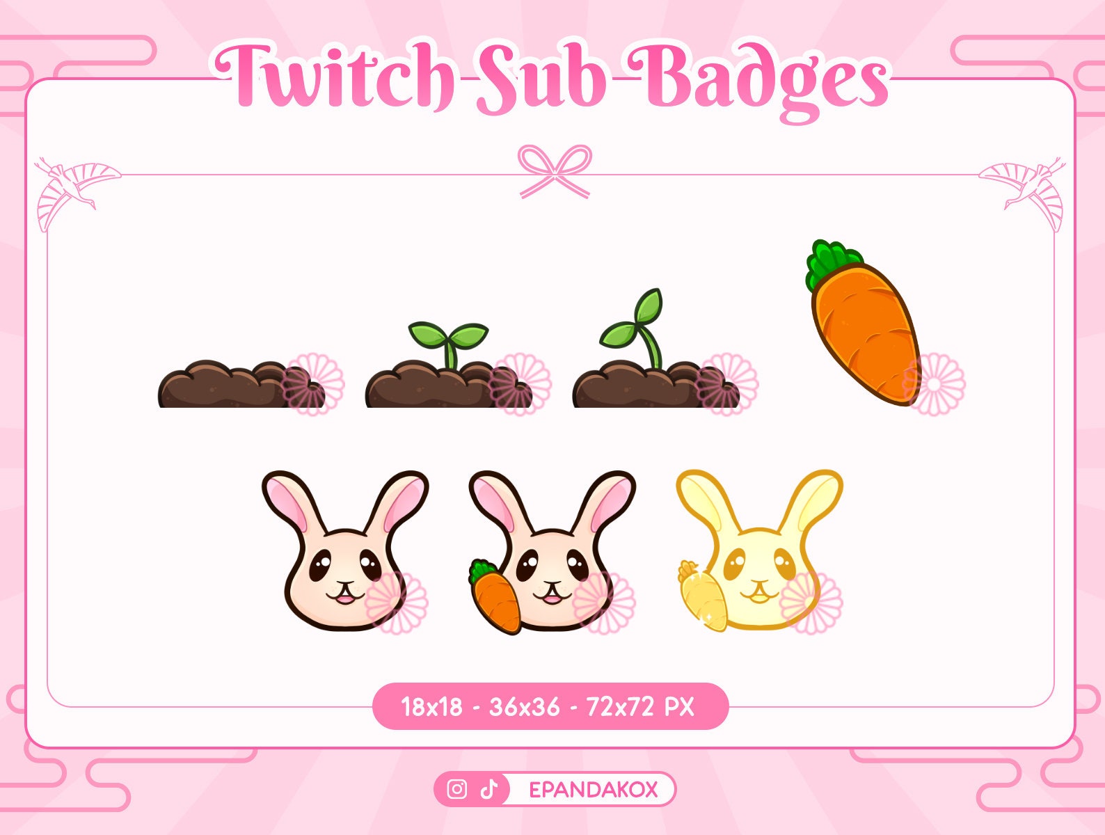 Bunny Sub Badges for Twitch, Subscriber Badges, Kawaii Bunny Badges ...