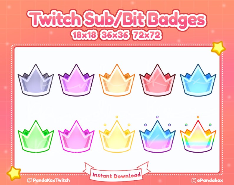 Crown Badge For Twitch Bit Badges Twitch Sub Badges Stream Etsy