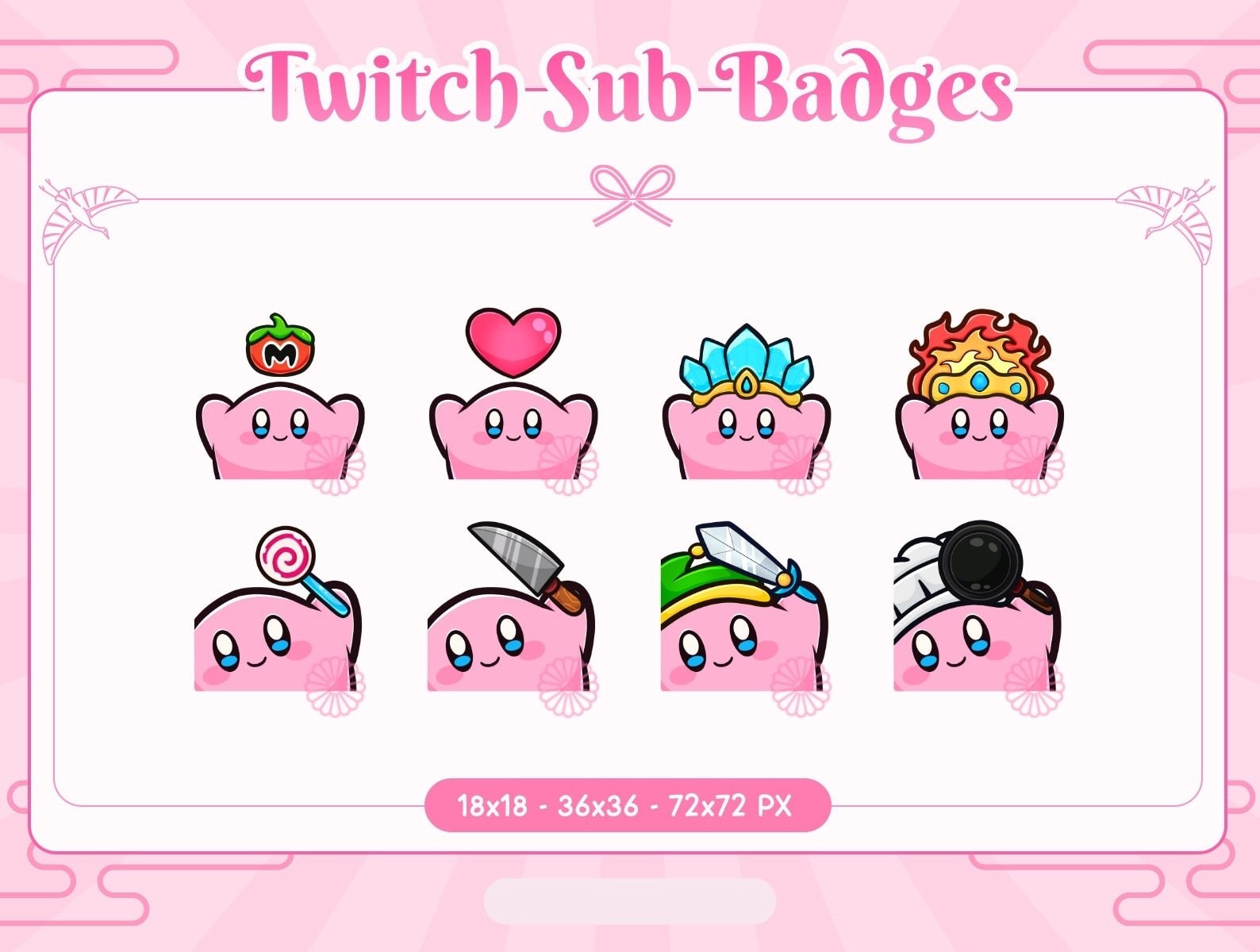 Kirby Sub Badges for Twitch, Kirby Bit Badges, Stream Badges, Kawaii ...
