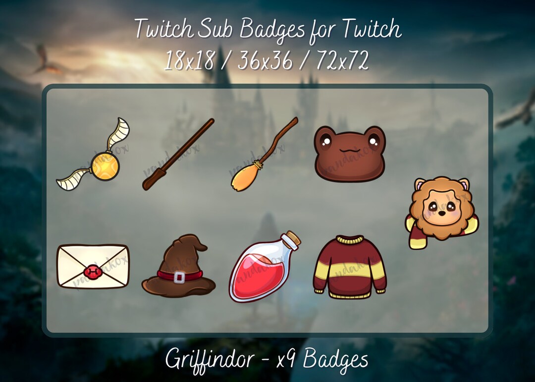 Magic Houses Badges Pack for Twitch, Griffindor Twitch Sub Badges ...