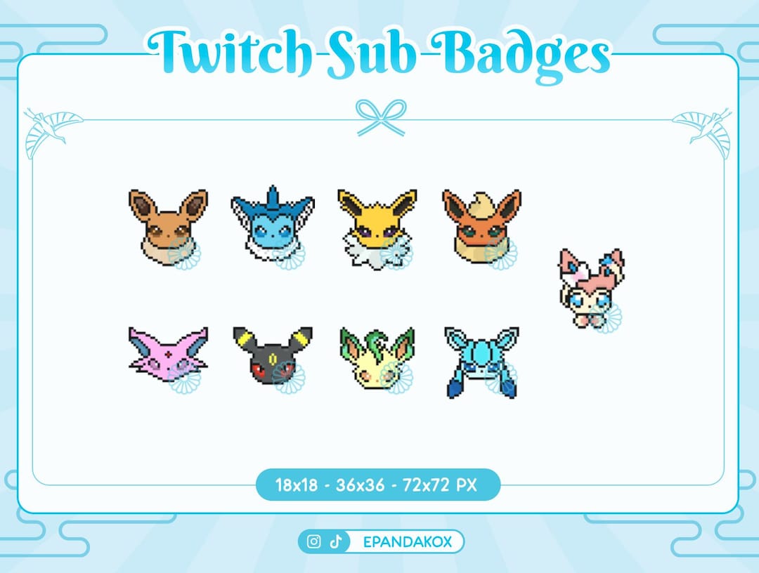 Eevee Evolutions Badges for Twitch, Pokemon Badges, Pokemon Emblems ...
