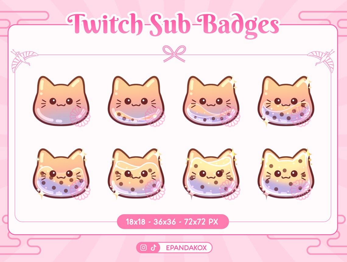 Bubble Tea Cat Sub Badges Twitch, Cat Sub Badges, Cute Cat Badges ...