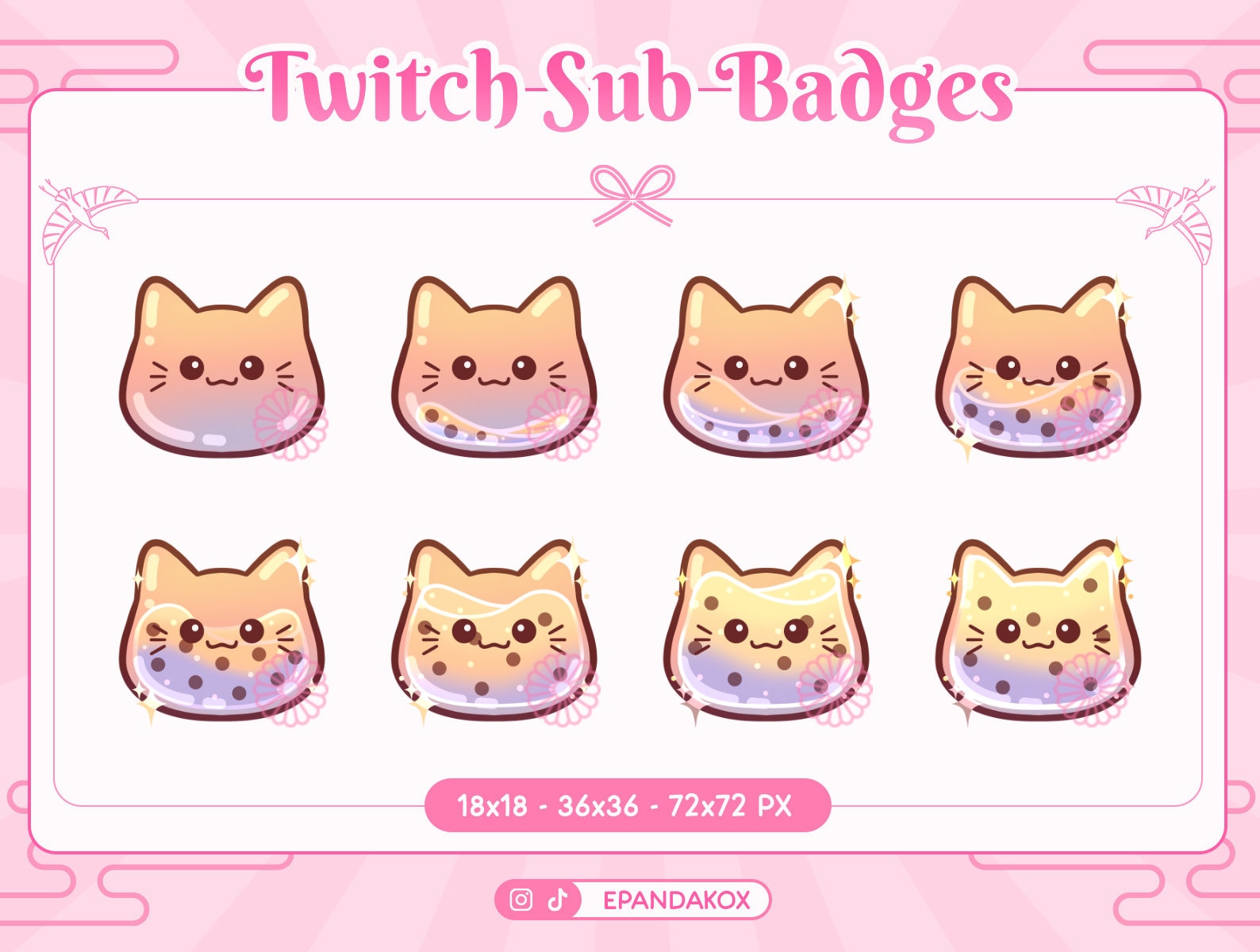 Bubble Tea Cat Sub Badges Twitch, Cat Sub Badges, Cute Cat Badges ...