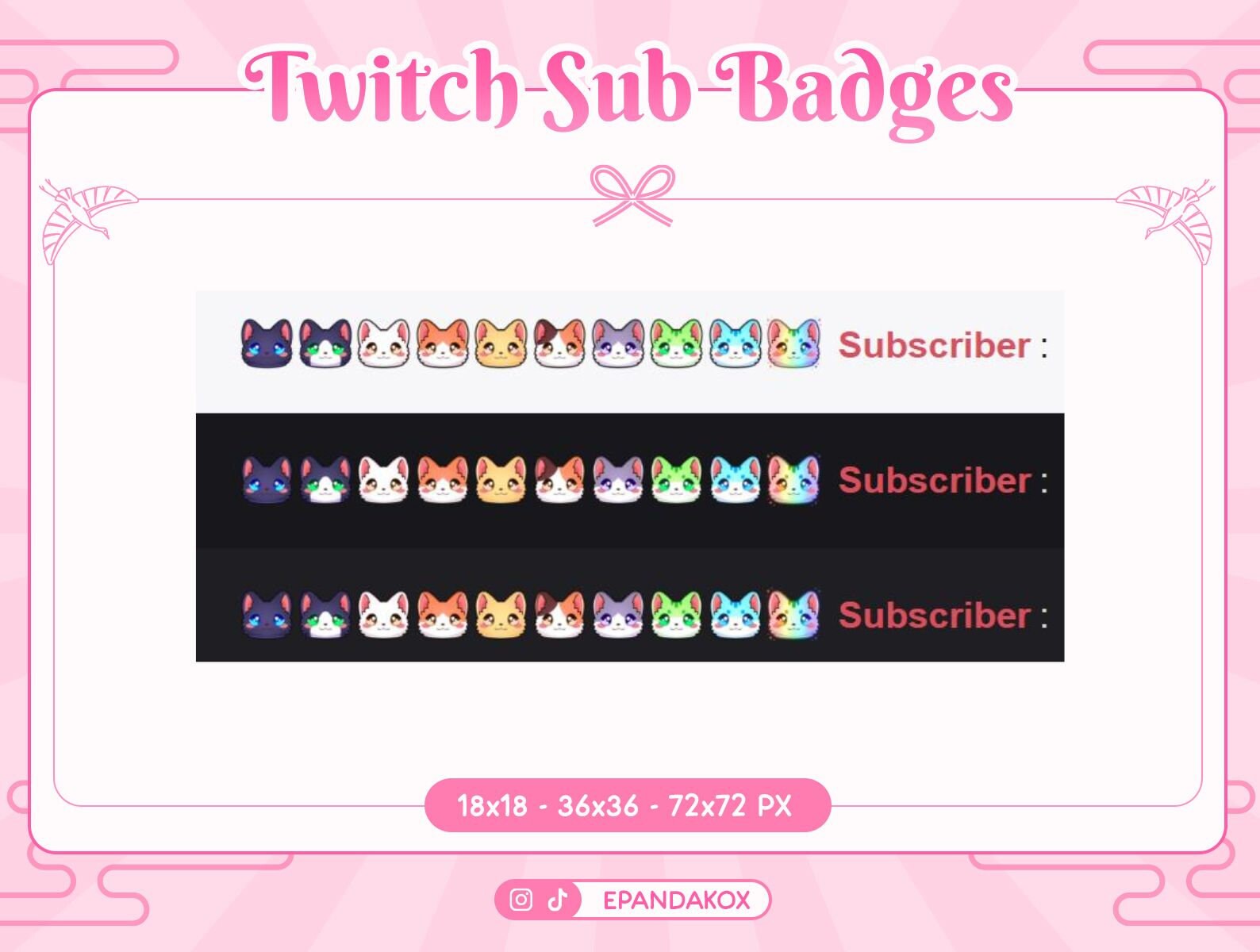 Cat Badges + Twitch Flair Sub Badges, Cute Cat Twitch Badges, Stream ...