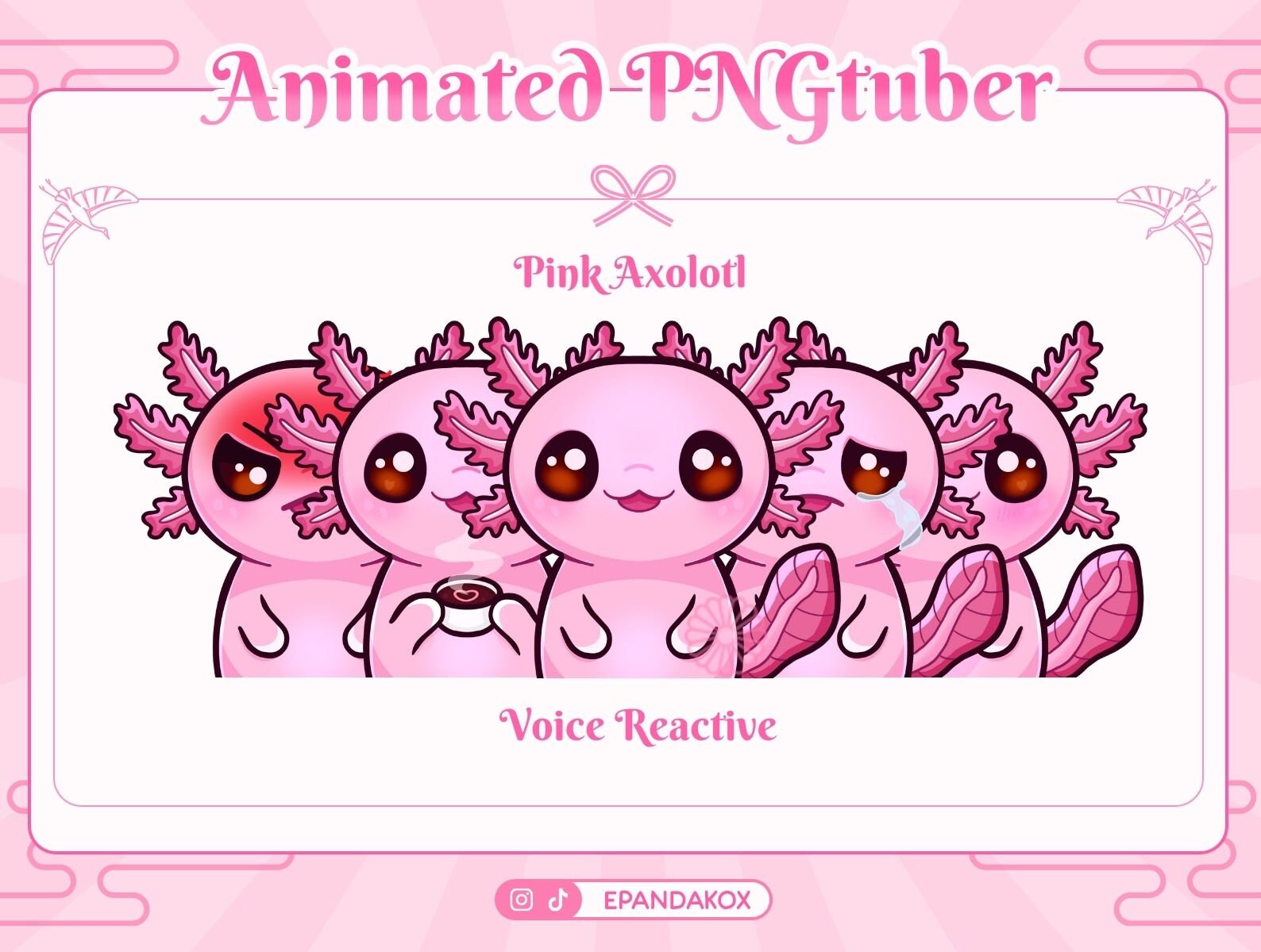 Axolotl Pngtuber Model for Twitch, Streaming Mascot, Mascot With ...