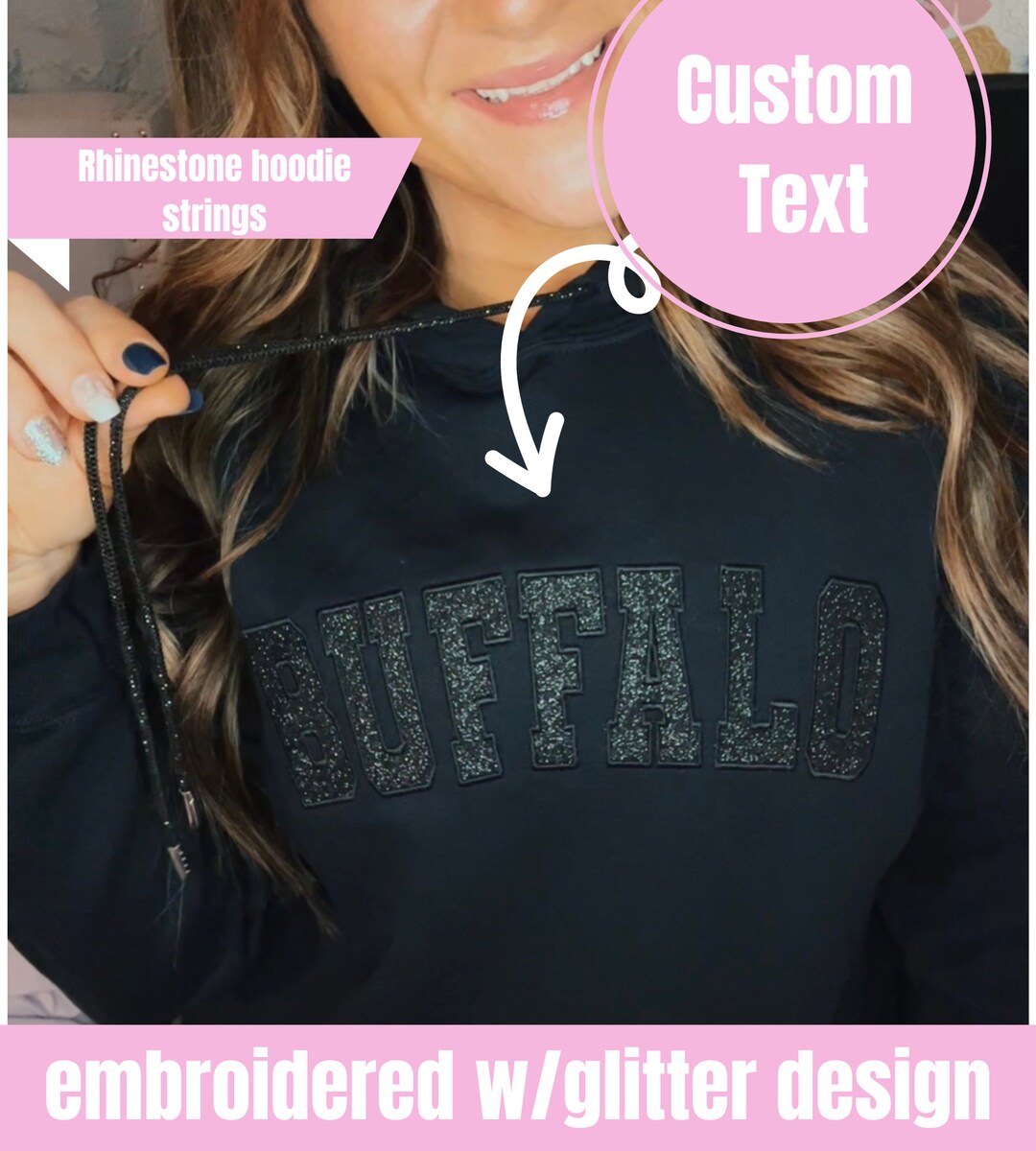 Custom Text Hoodie Adult and Youth Sizes Rhinestone Hoodie Strings ...