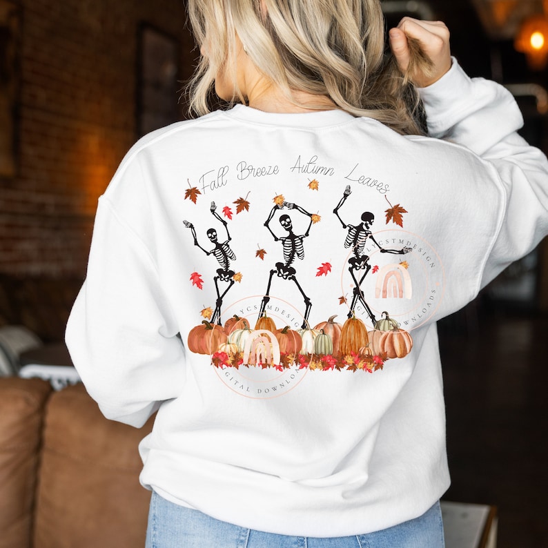 Dancing Skeleton Fall PNG Halloween Png Autumn Leaves Happy - Etsy