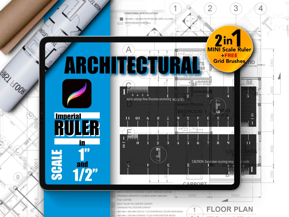 Procreate Architectural Rulers | 2-in-1 MINI Imperial/english Scale ...