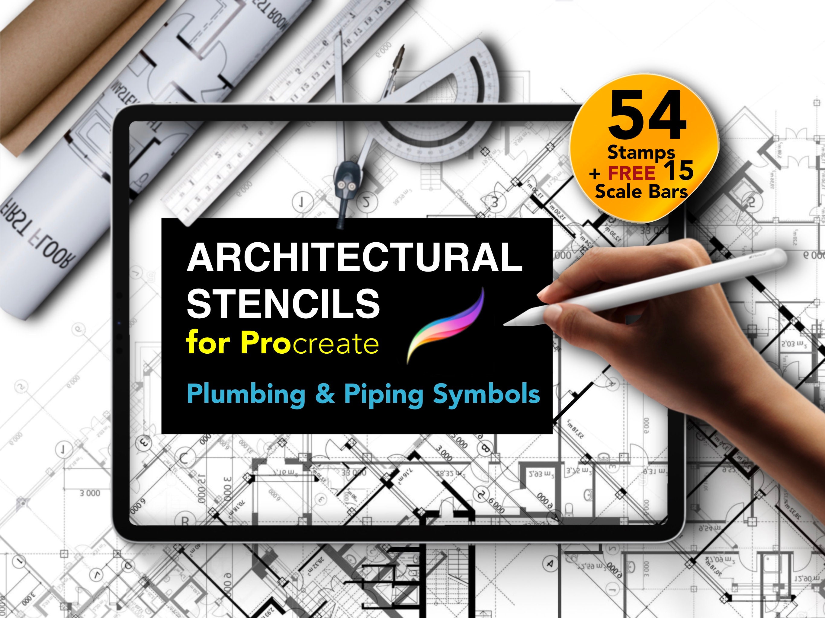 54 Architectural Stencils for Procreate | Plumbing & Piping Symbols for ...