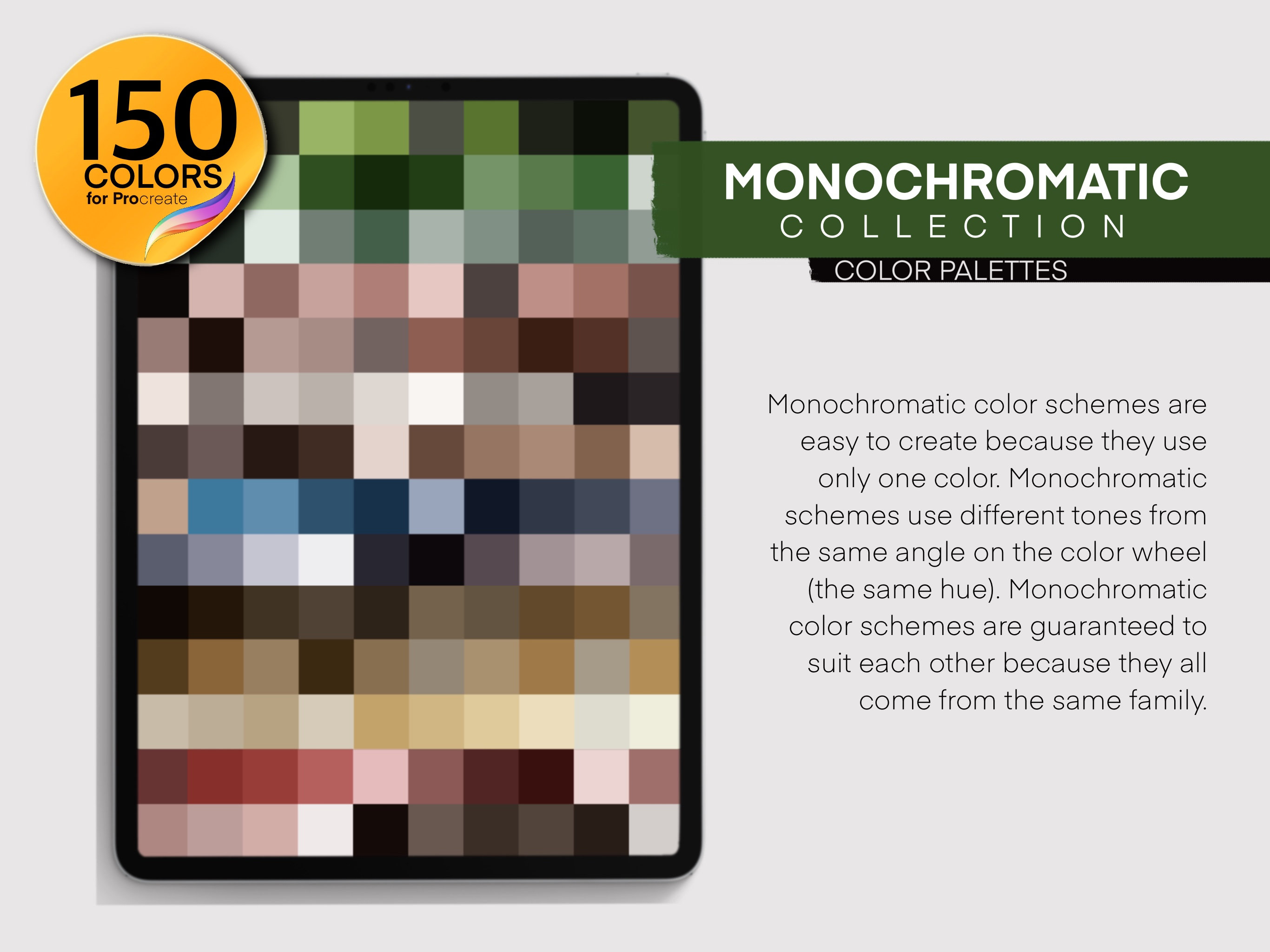 Monochromatic Color Palettes for Procreate | 150 Colors for Interior ...