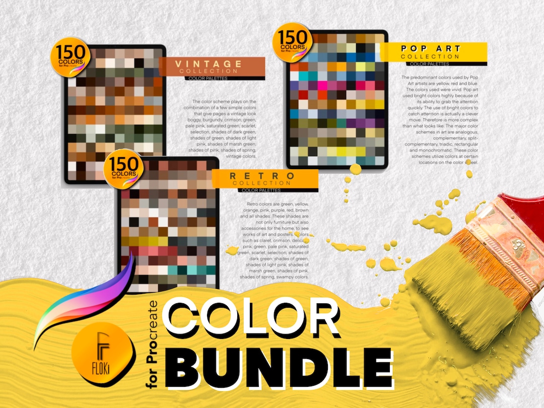 Vintage, Pop Art & Retro Color Palettes Bundle 7 for Procreate | 450 ...