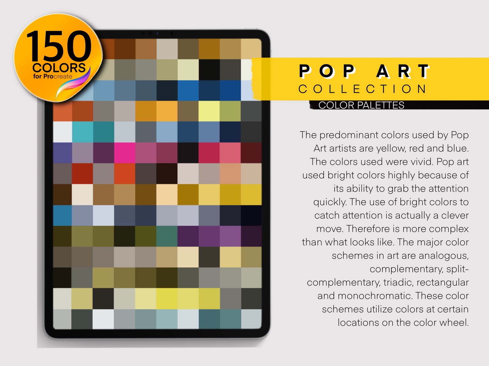 Pop Art Color Palettes for Procreate | 150 Colors for Interior Design ...