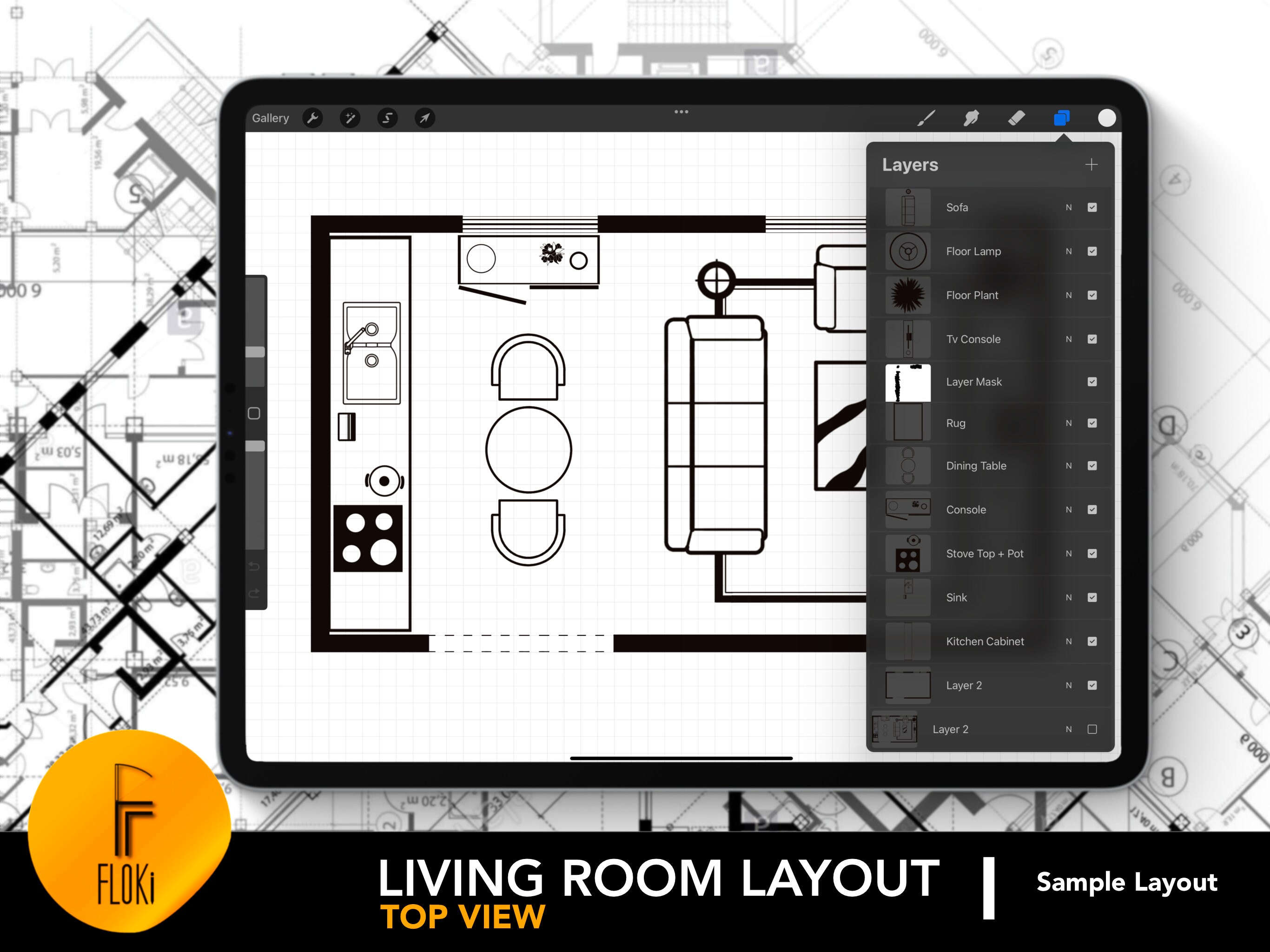 Architectural Living Room Layout for Procreate | Living Room Design 29 ...