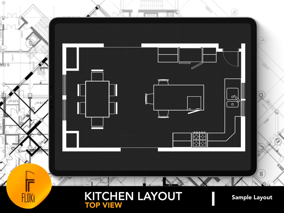 Architectural Kitchen Layout for Procreate | Kitchen Design 6 | Kitchen ...