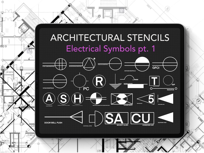 95 Architectural Stencils for Procreate | Electrical Symbols for Floor ...
