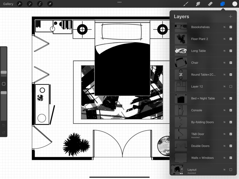 Architectural Bedroom Layout for Procreate | Bedroom Design 11 ...