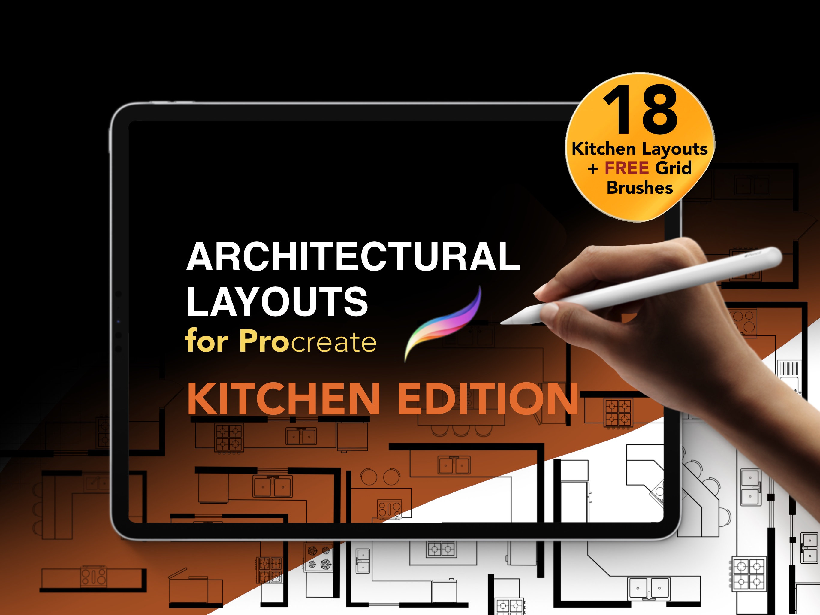 18 Architectural Layouts for Procreate | Kitchen Edition - Editable ...