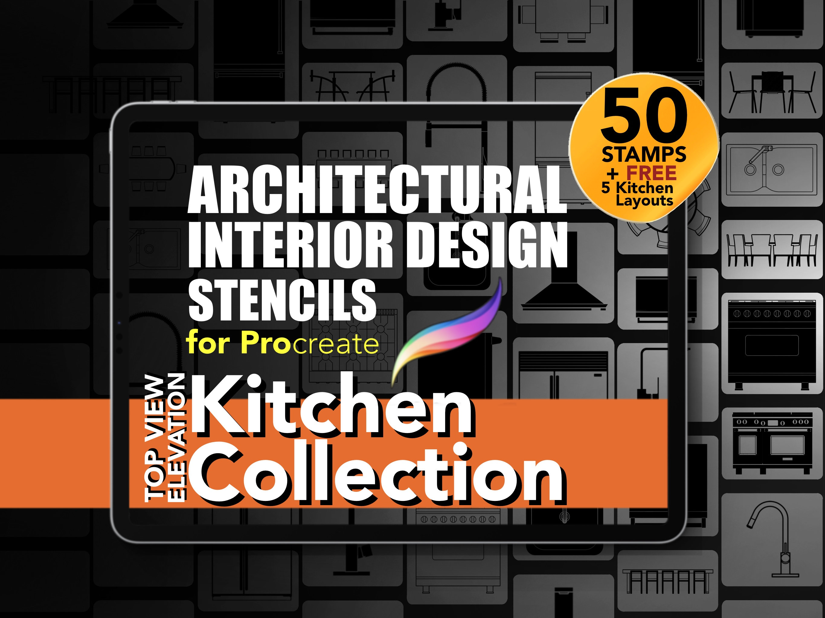 50 Architectural and Interior Design Stencils for Procreate Kitchen ...