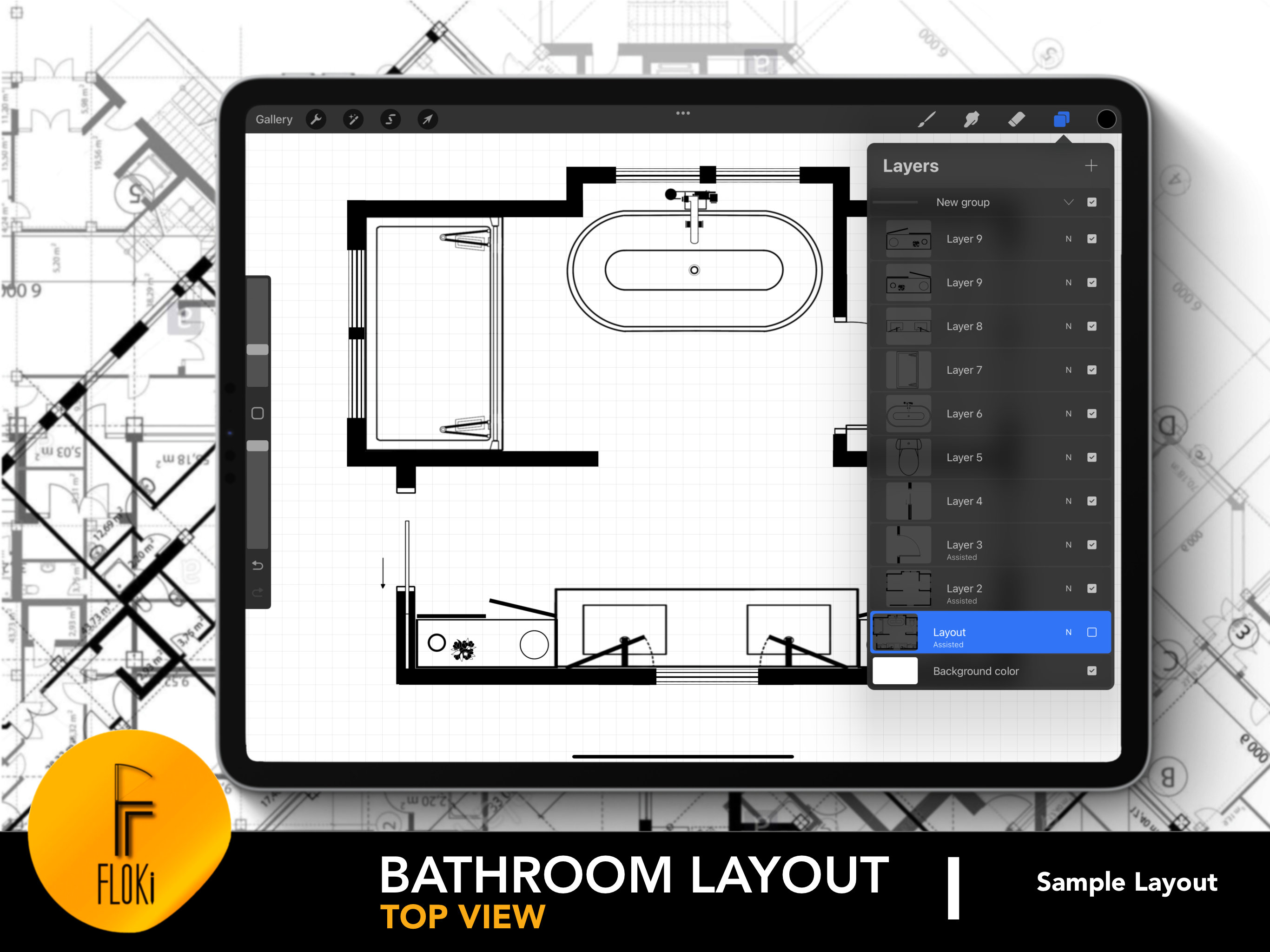 Architectural Bathroom Layout for Procreate | Bathroom Design 15 ...