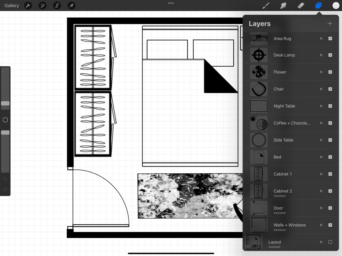 Architectural Bedroom Layout for Procreate | Bedroom Design 46 ...