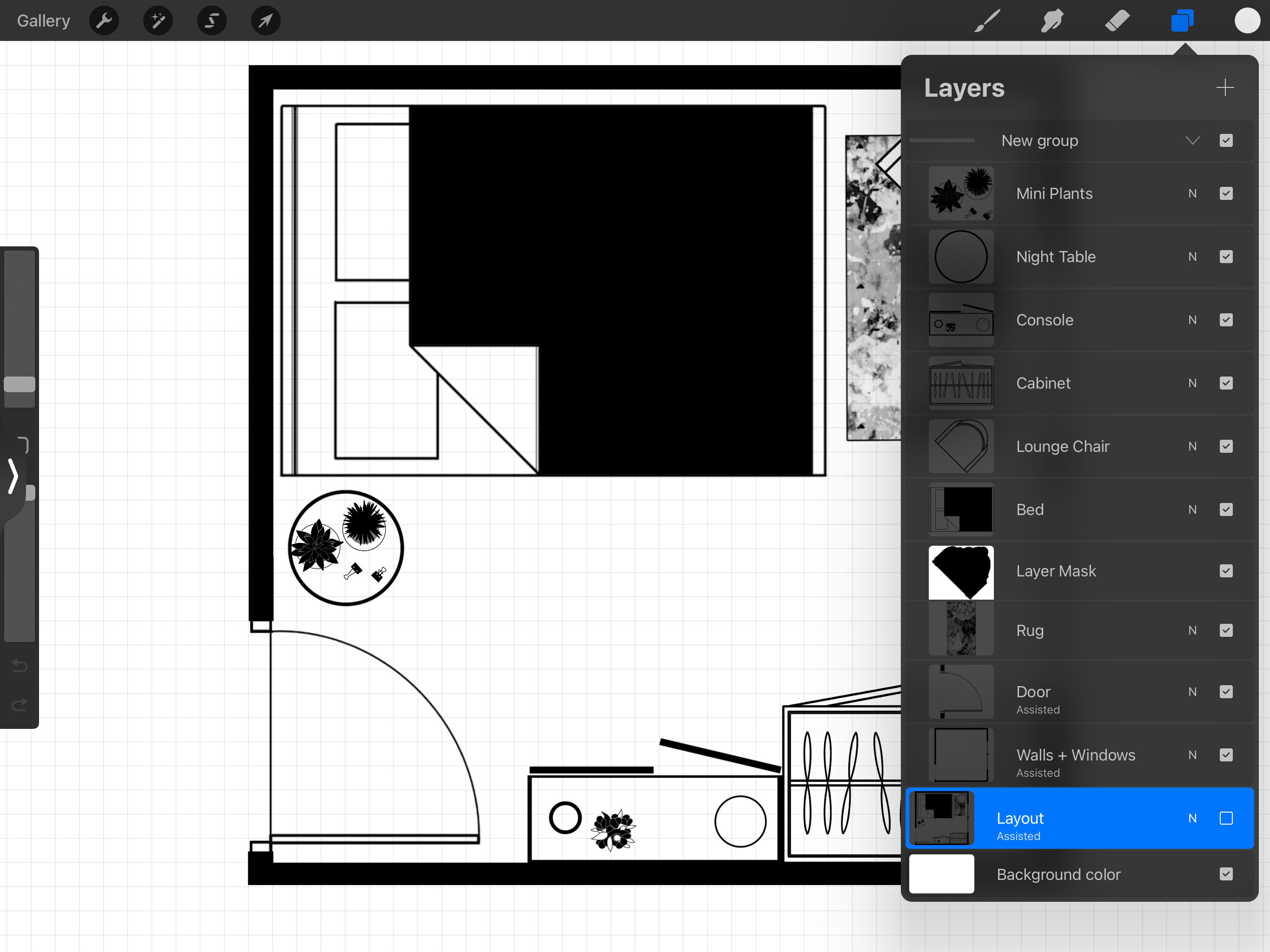 Architectural Bedroom Layout for Procreate | Bedroom Design 43 ...