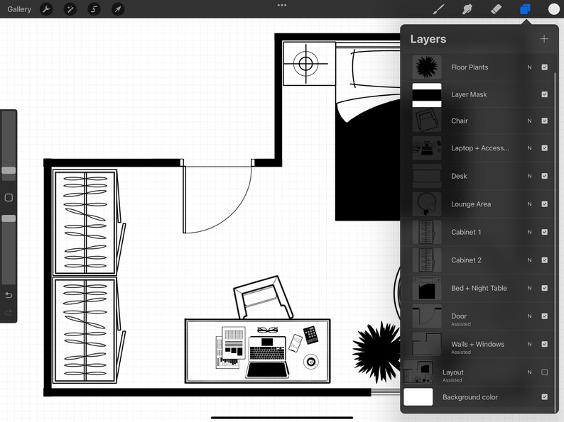 Architectural Bedroom Layout for Procreate | Bedroom Design 27 ...