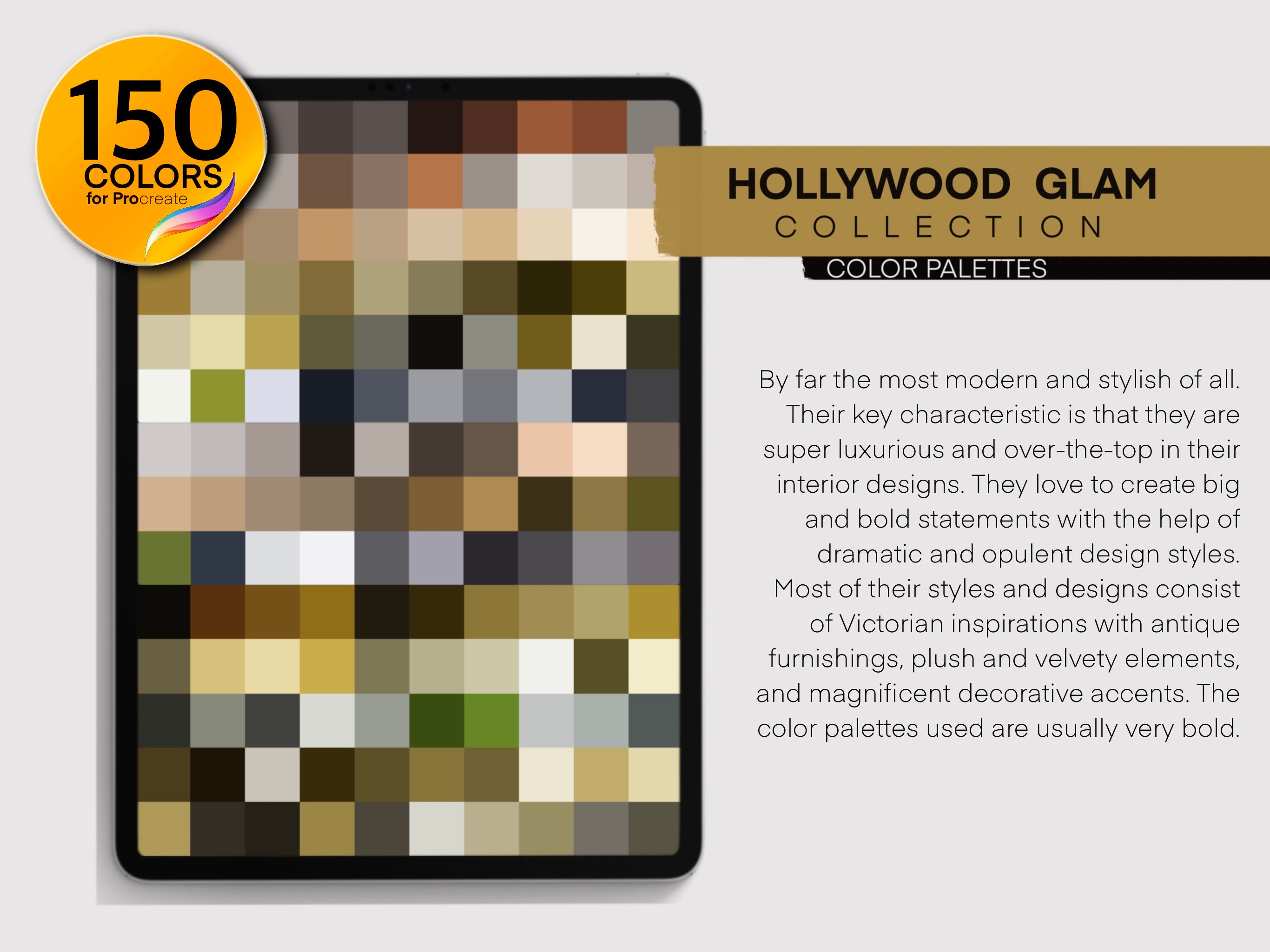 Hollywood Glam Color Palettes for Procreate | 150 Colors for Interior ...