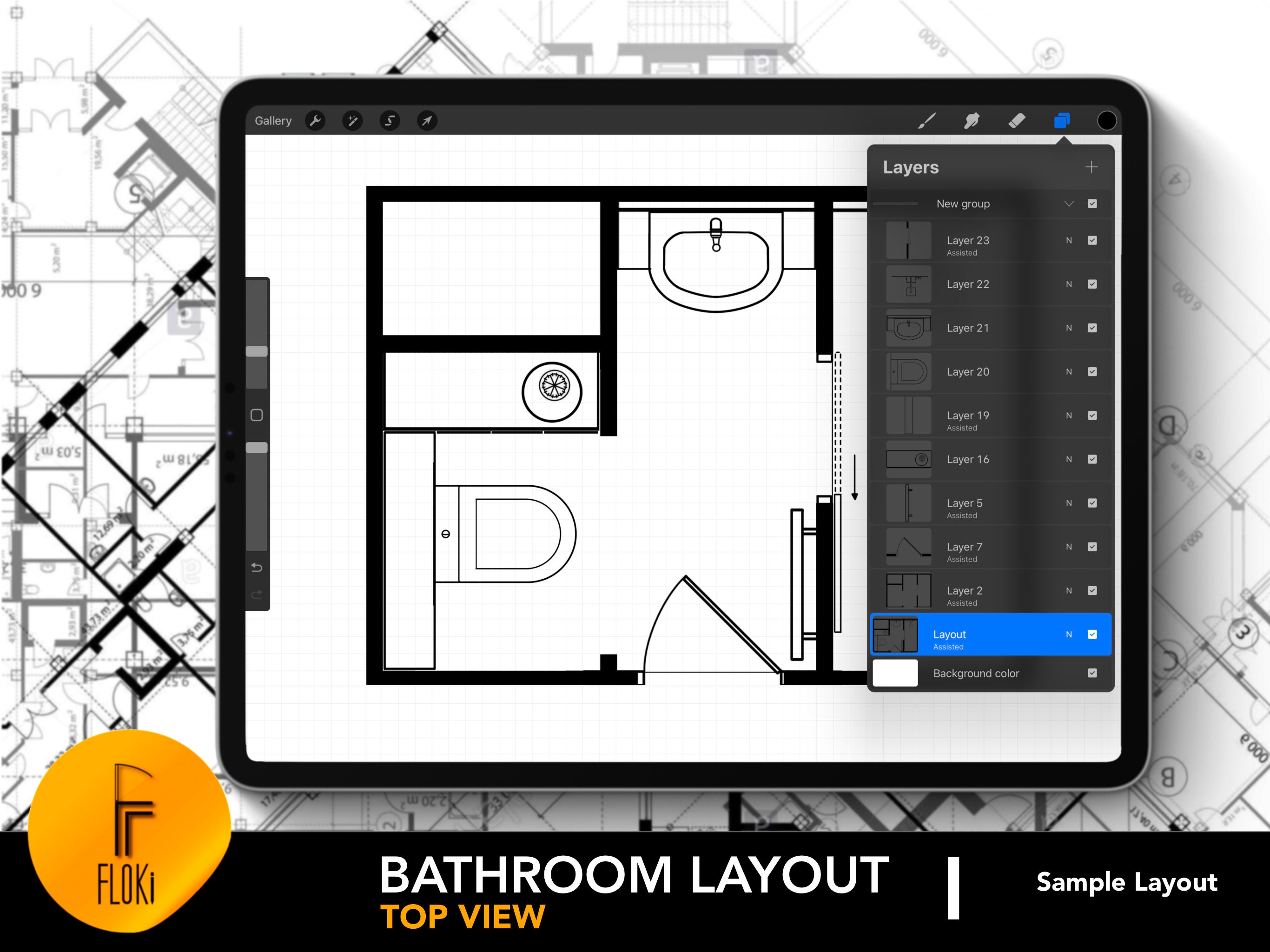 Architectural Bathroom Layout for Procreate | Bathroom Design 8 ...