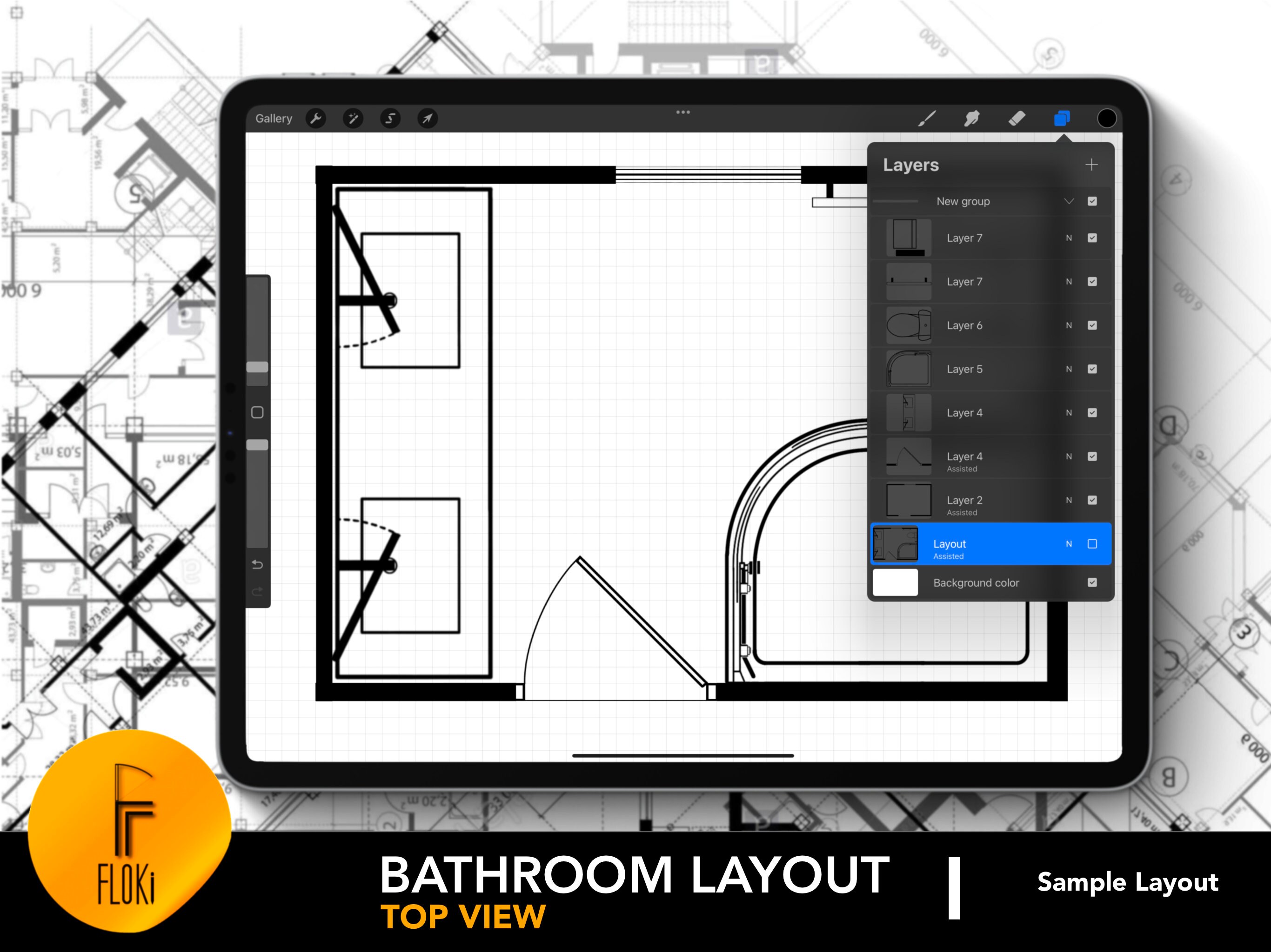 Architectural Bathroom Layout for Procreate | Bathroom Design 51 ...