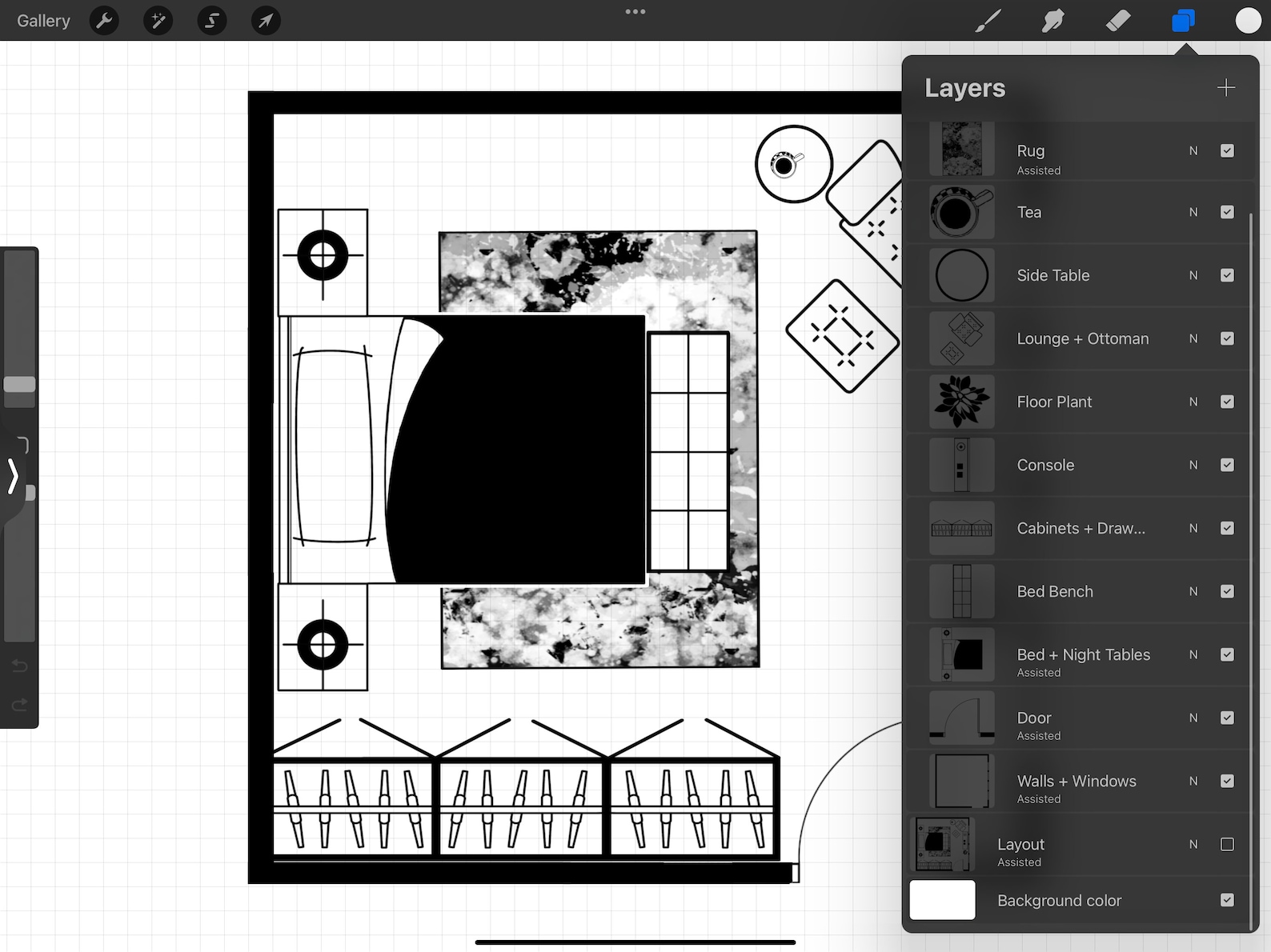 Architectural Bedroom Layout for Procreate | Bedroom Design 34 ...