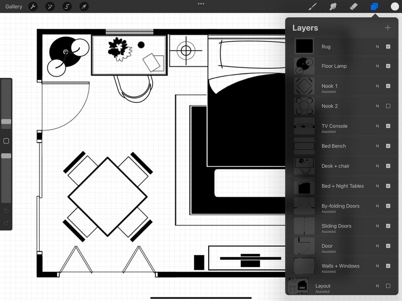 Architectural Bedroom Layout for Procreate | Bedroom Design 31 ...