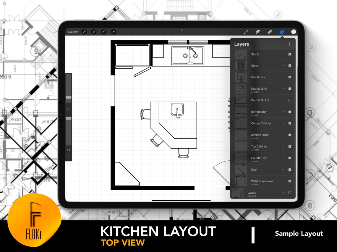Architectural Kitchen Layout for Procreate Kitchen Design 10 Kitchen ...