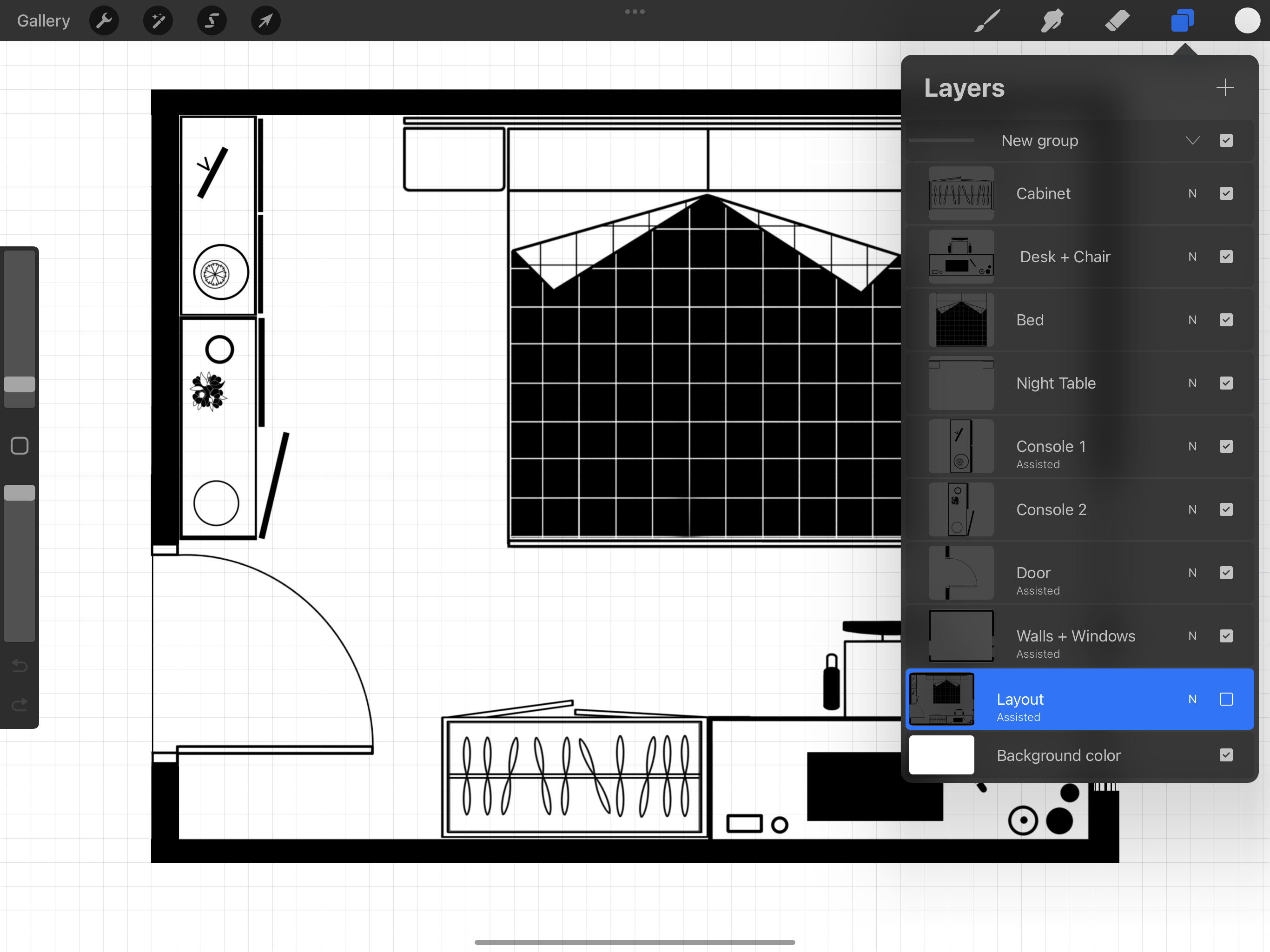 Architectural Bedroom Layout for Procreate | Bedroom Design 22 ...