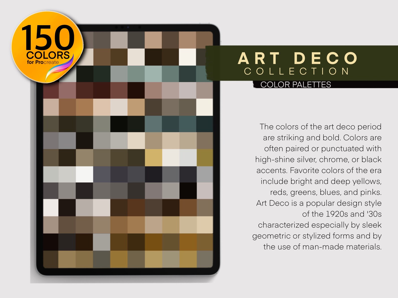 Art Deco Color Palettes for Procreate | 150 Colors for Interior Design ...