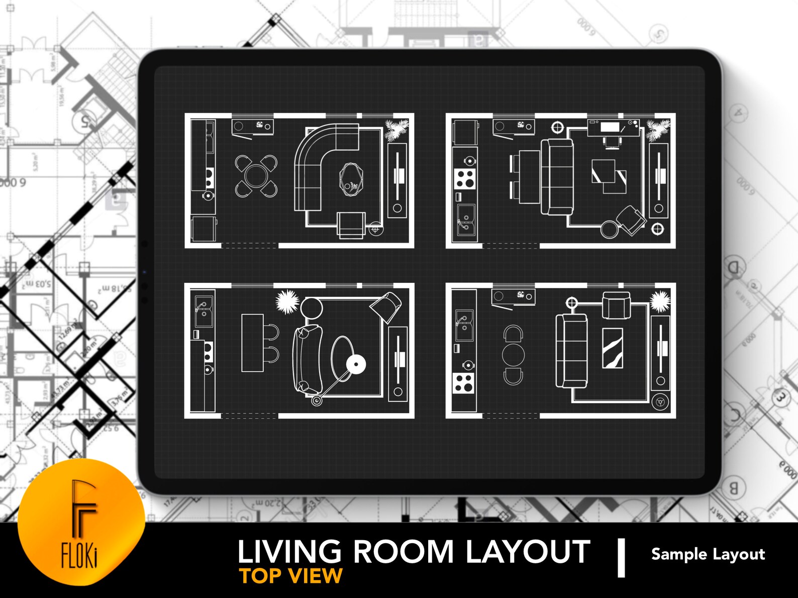 32 Architectural Living Room Layouts for Procreate | Editable Layouts ...