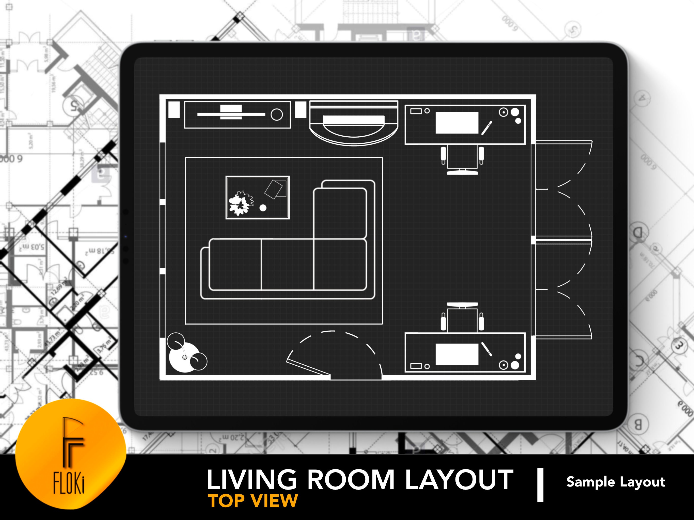 Architectural Living Room Layout for Procreate | Living Room Design 6 ...