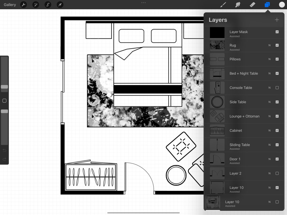 Architectural Bedroom Layout for Procreate | Bedroom Design 19 ...