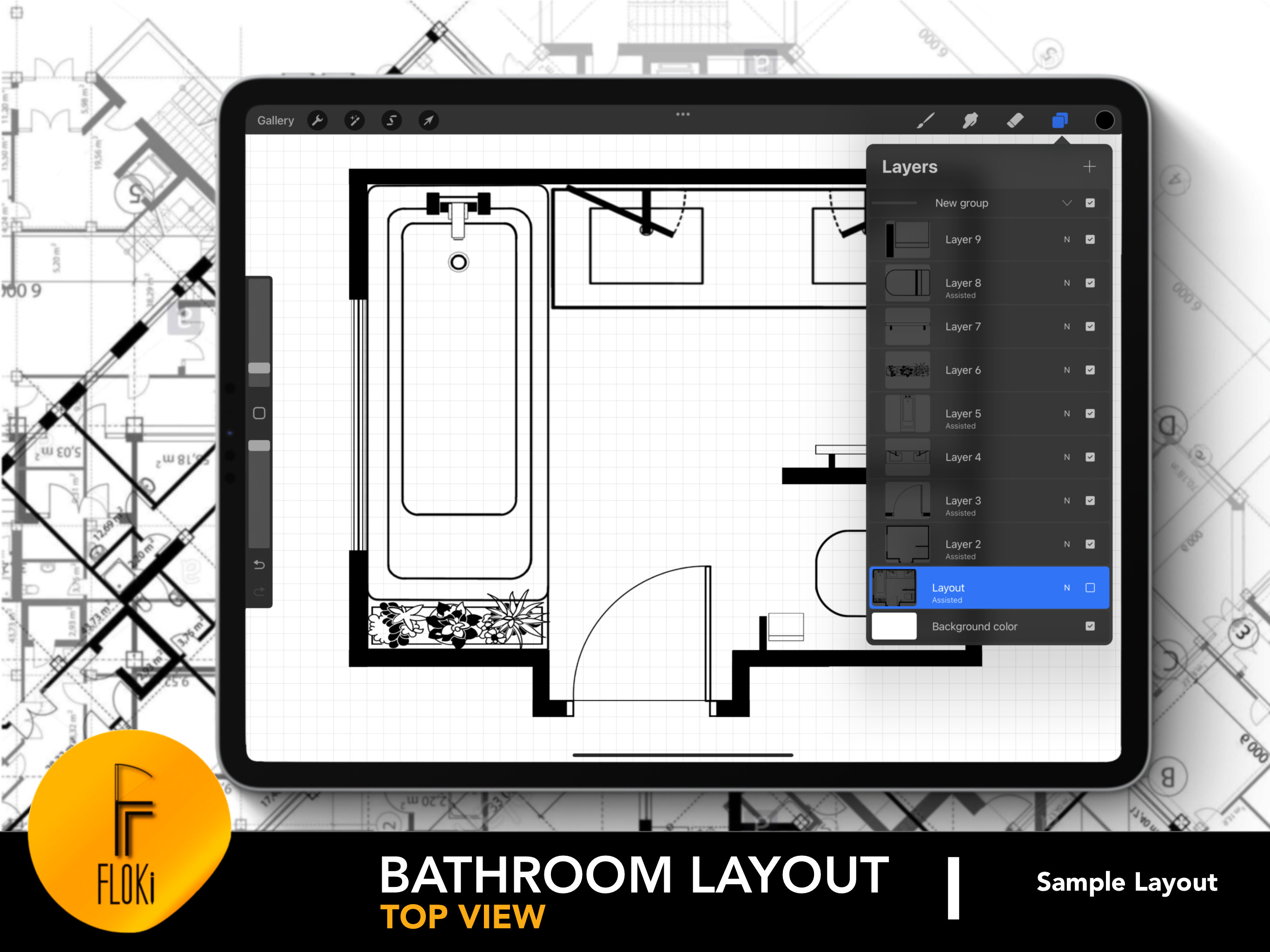 Architectural Bathroom Layout for Procreate | Bathroom Design 47 ...