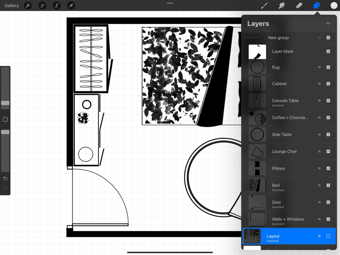Architectural Bedroom Layout for Procreate | Bedroom Design 52 ...