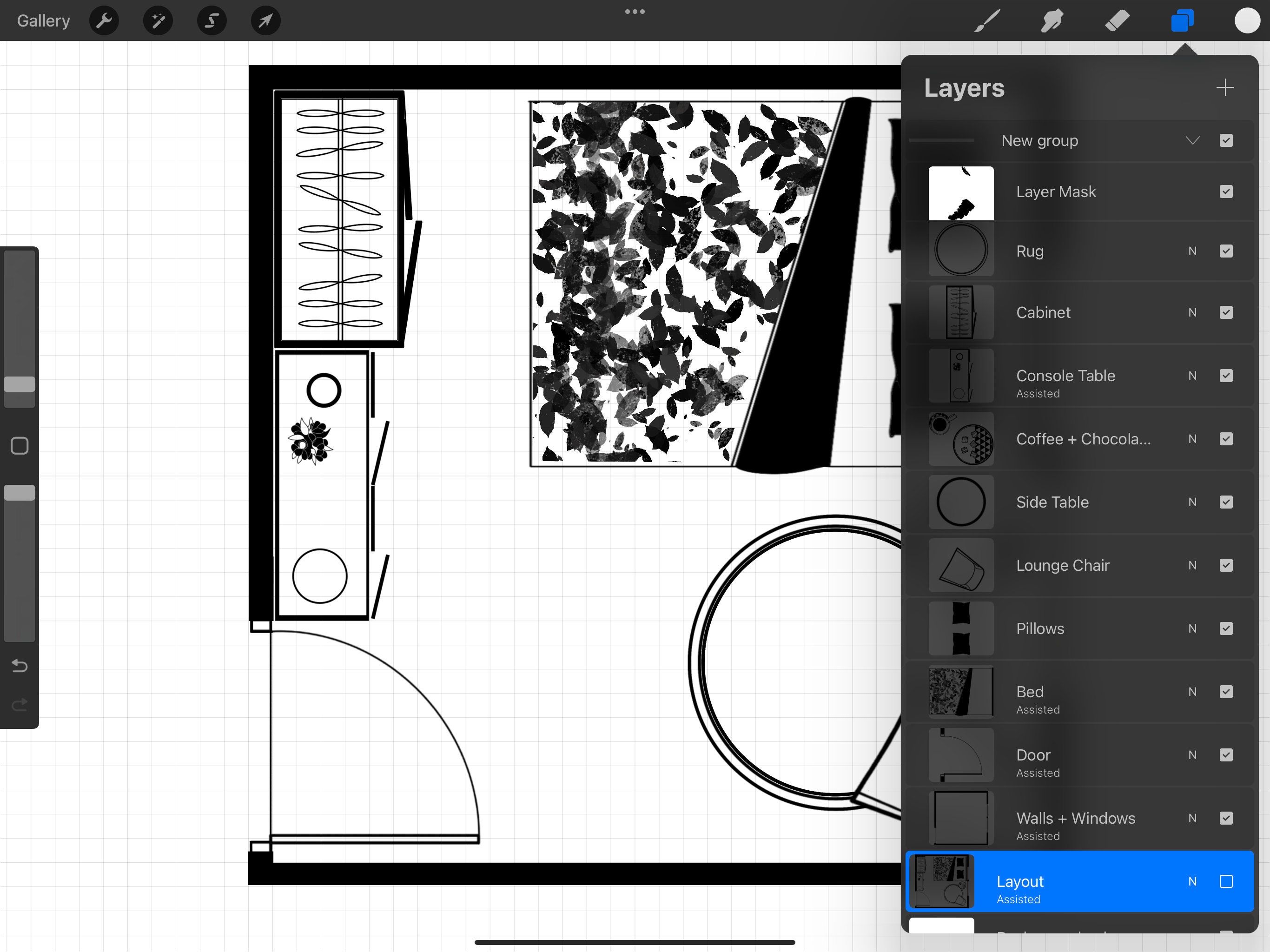 Architectural Bedroom Layout for Procreate | Bedroom Design 52 ...