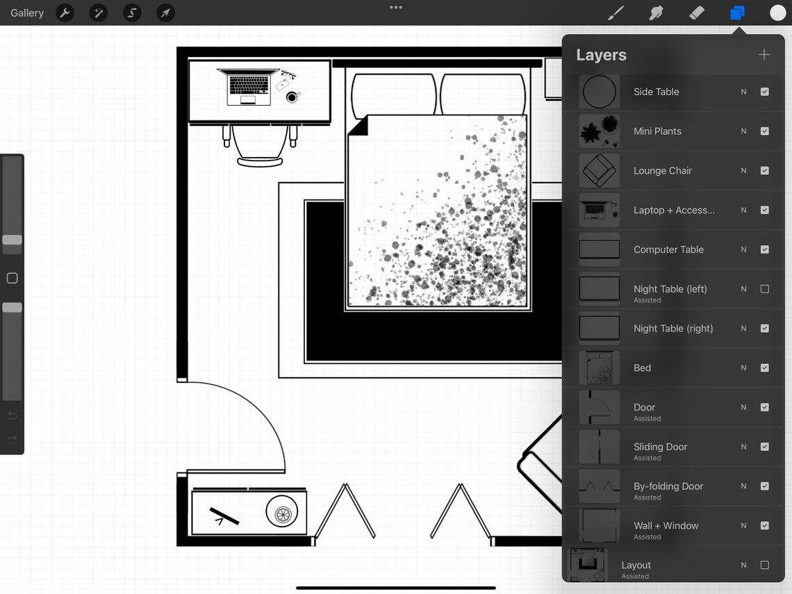 Architectural Bedroom Layout for Procreate | Bedroom Design 18 ...