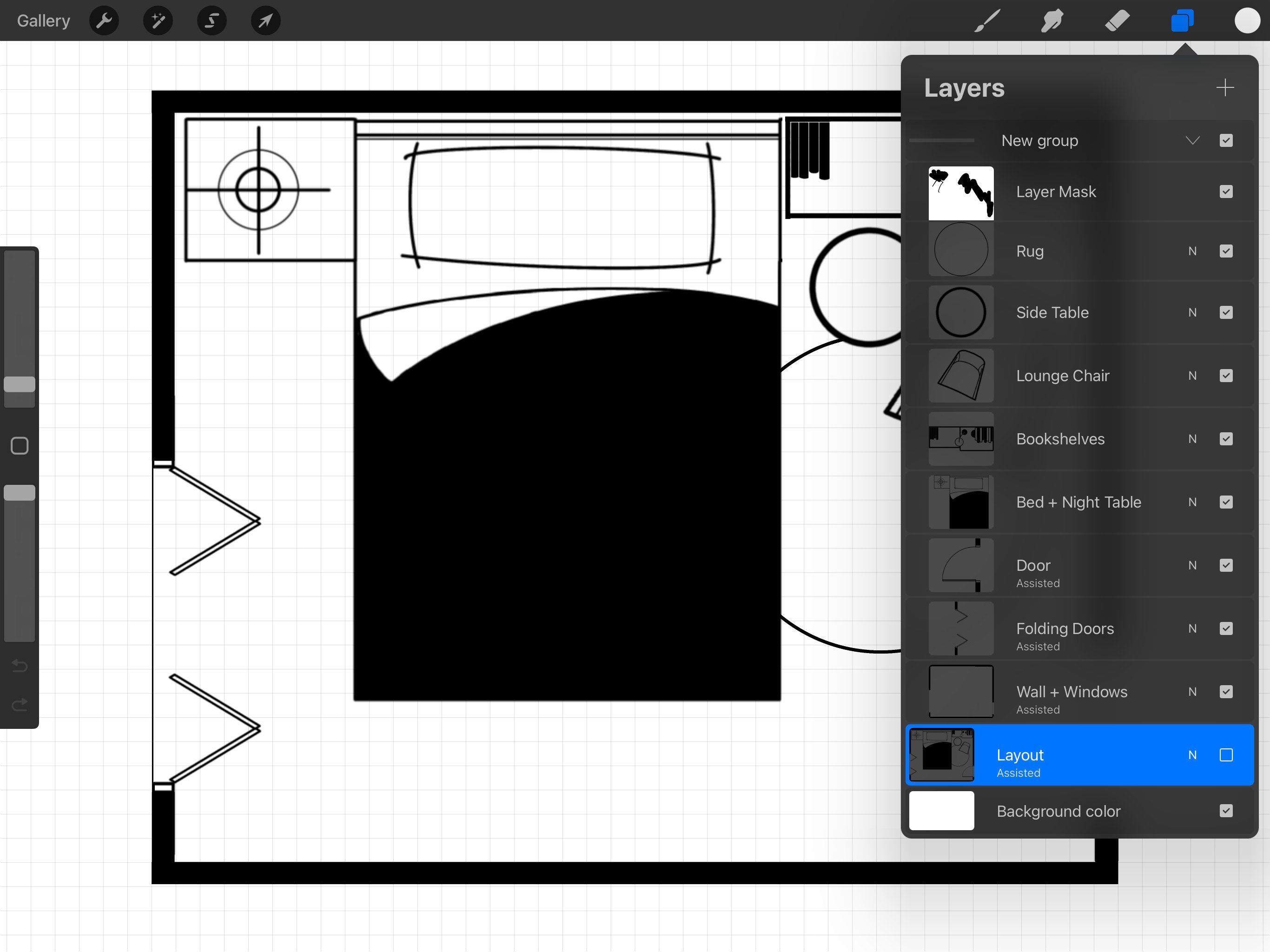Architectural Bedroom Layout for Procreate | Bedroom Design 2| Bedroom ...
