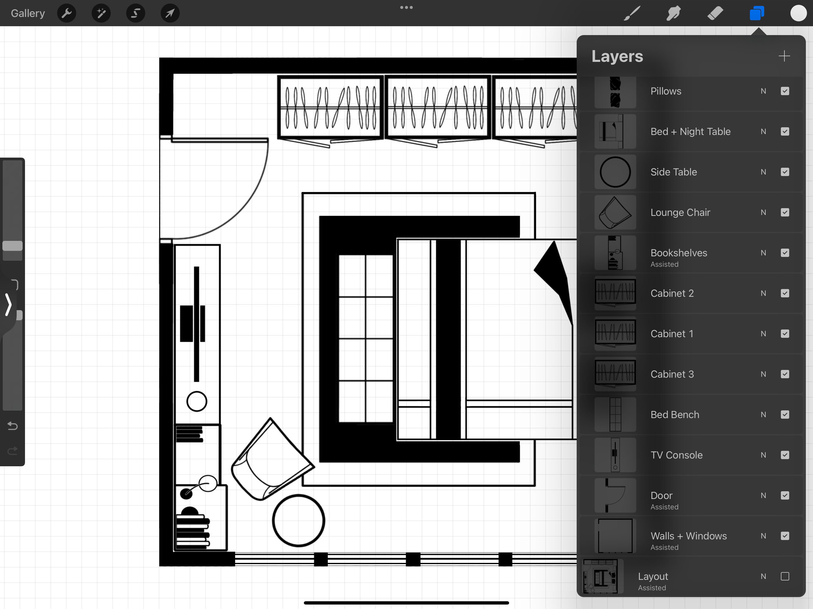 Architectural Bedroom Layout for Procreate | Bedroom Design 40 ...
