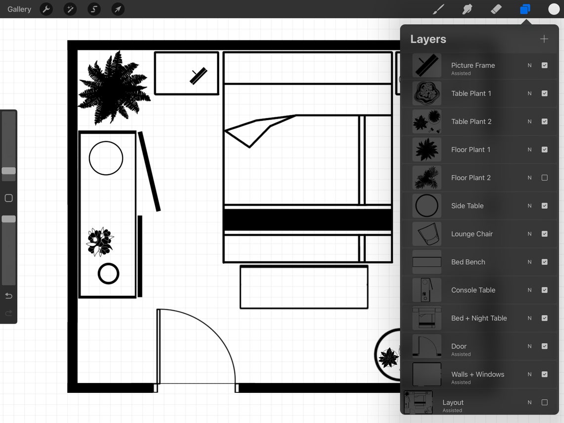 Architectural Bedroom Layout for Procreate | Bedroom Design 3| Bedroom ...