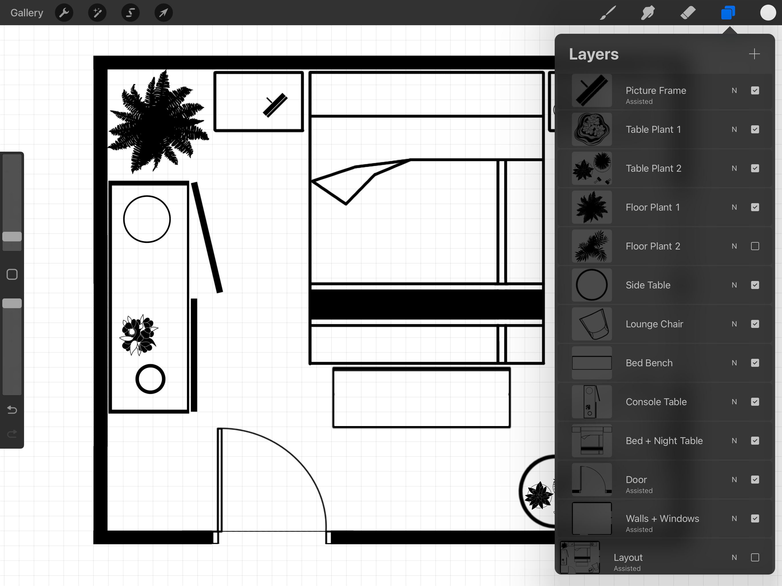 Architectural Bedroom Layout for Procreate | Bedroom Design 3| Bedroom ...