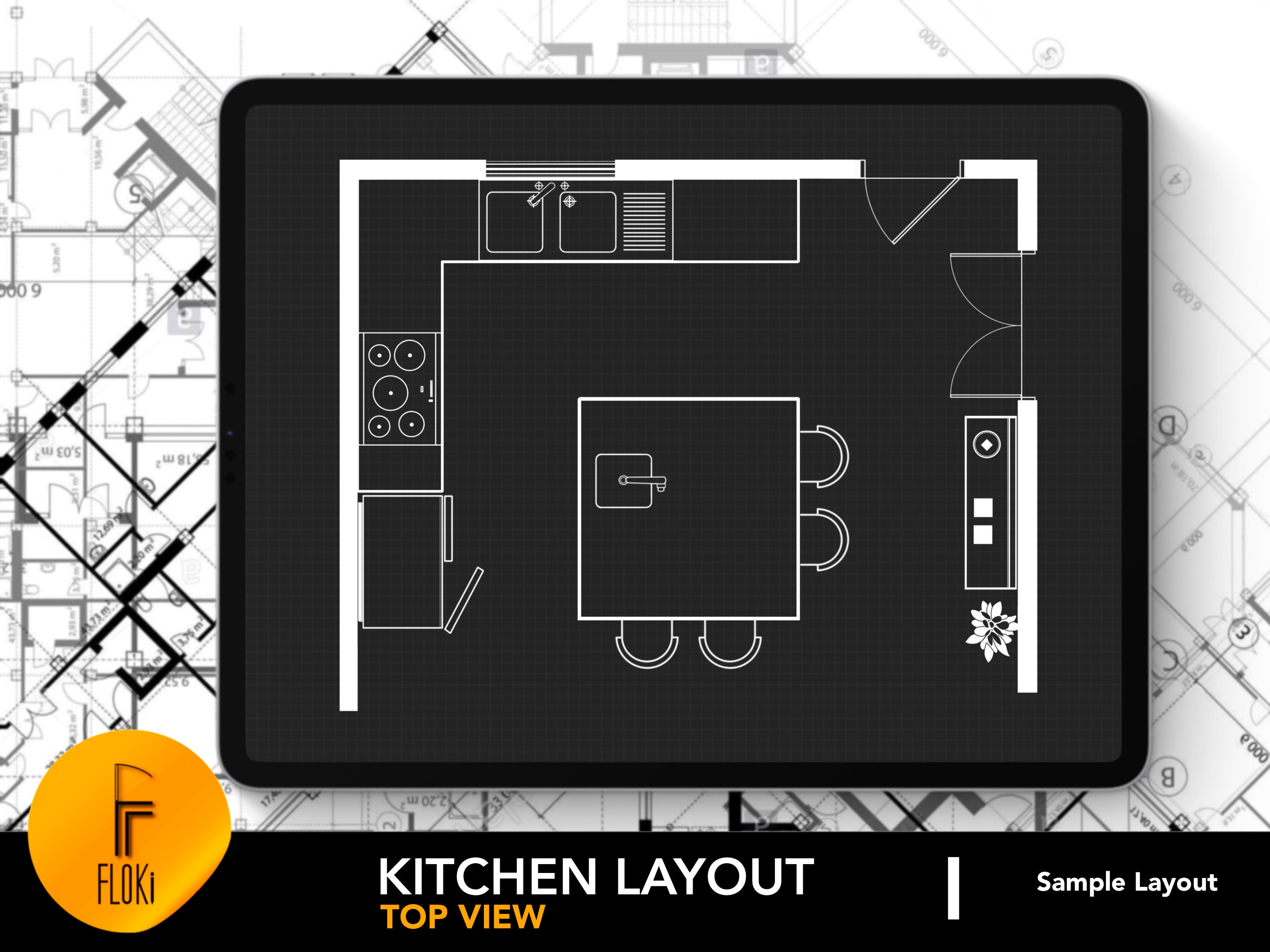 Architectural Kitchen Layout for Procreate | Kitchen Design 8 | Kitchen ...