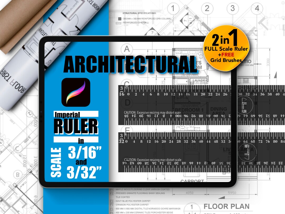Procreate Architectural Rulers| 2-in-1 Imperial/english Scale Ruler| 3/ ...